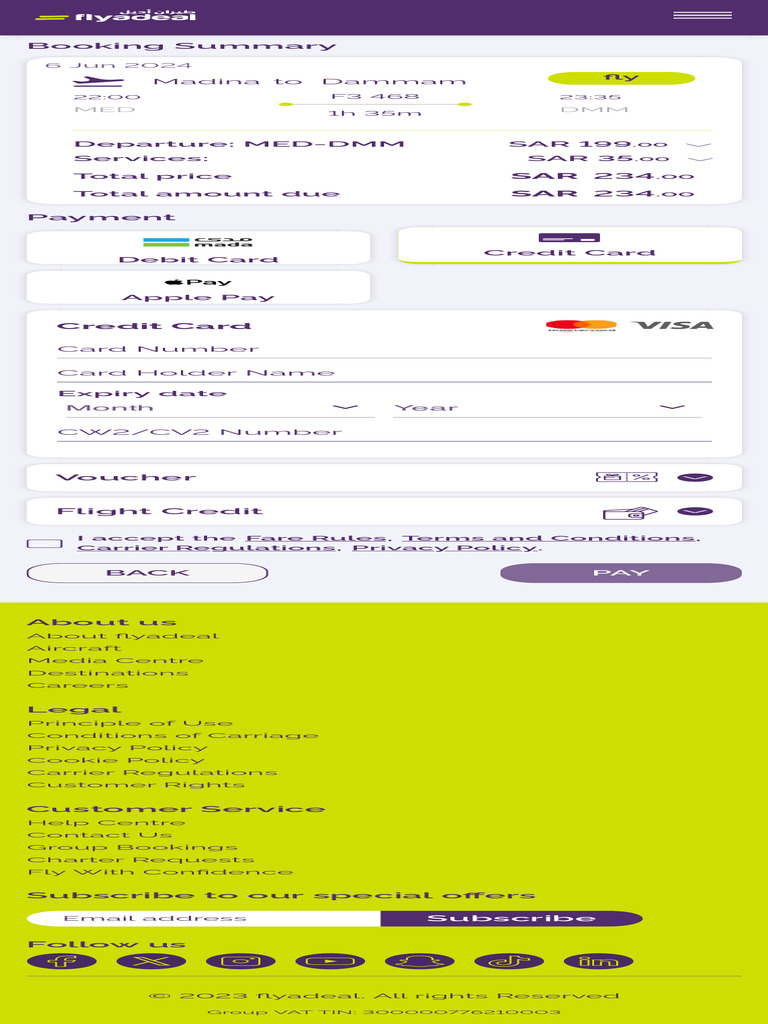 Flight Payment Summary and Options | PDF