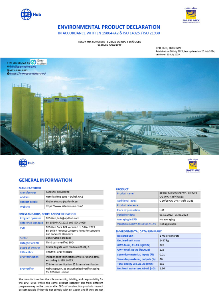 EPD for Ready Mix Concrete in UAE | PDF | Concrete | Construction Aggregate