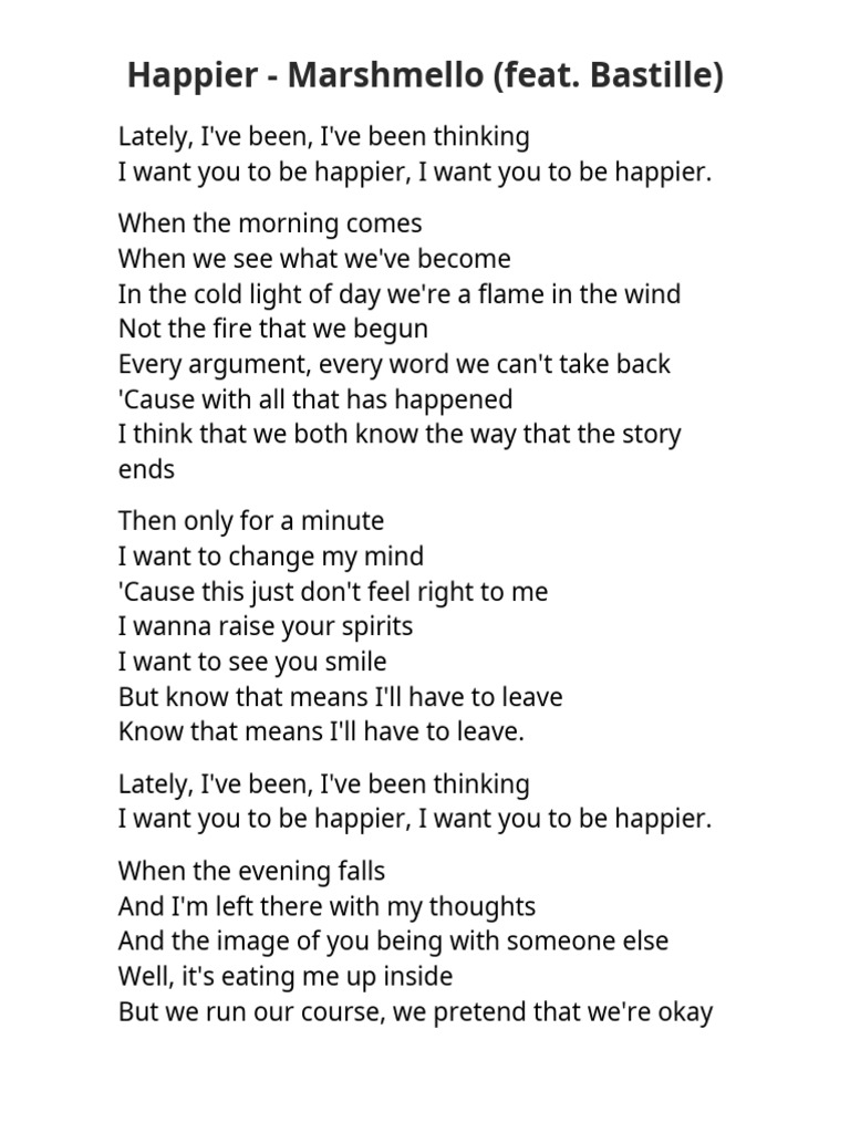 Marshmello & Bastille - Happier Lyrics | PDF | Poetry