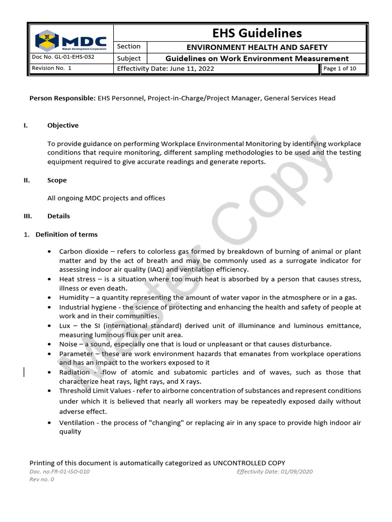 Work Environment Measurement Guidelines | PDF | Noise | Ventilation ...