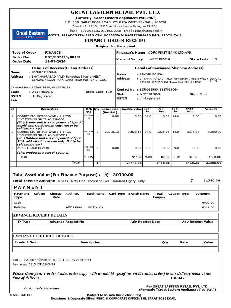 Great Eastern Retail Finance Receipt | PDF | Receipt | Payments