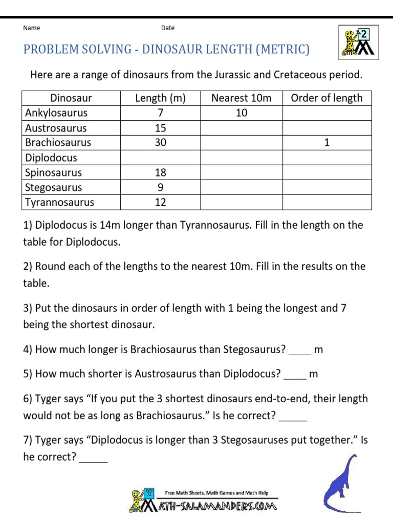 Math Grade 2 Dinosaur Length Metric Salamanders | PDF | Science ...