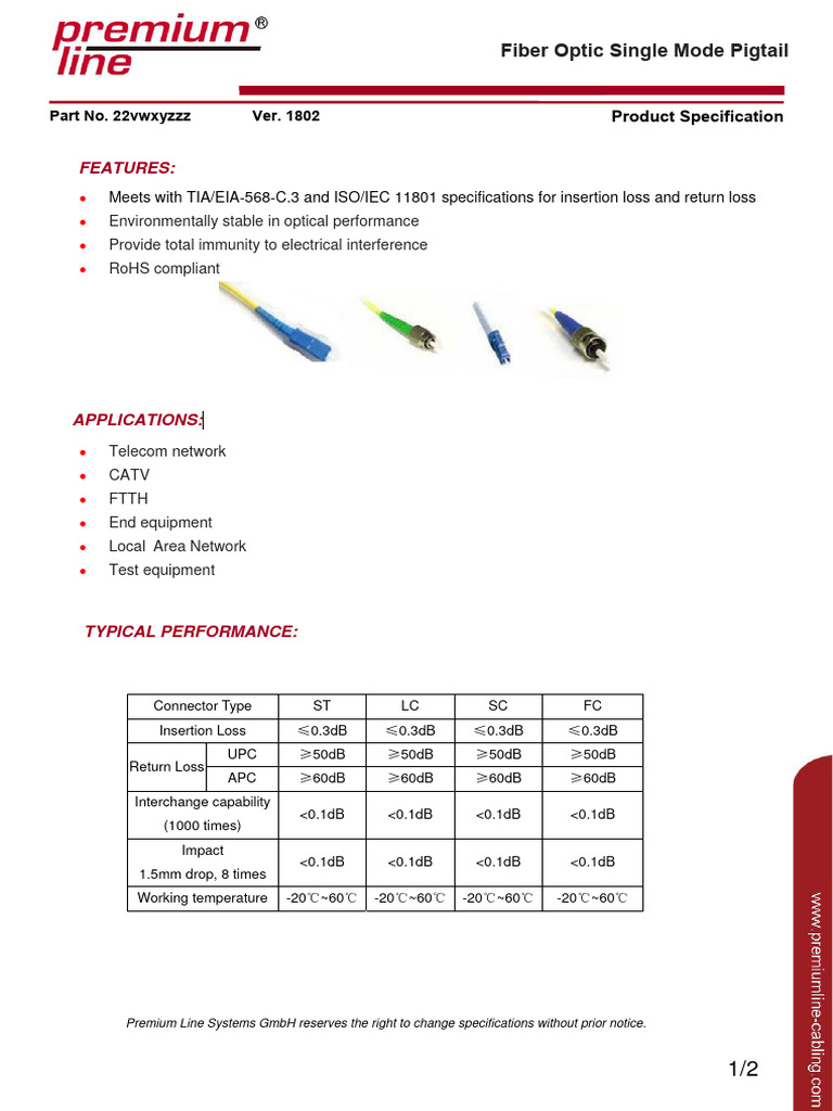 22vwxyzzz Fiber Optical Pigtail SM 1802 | PDF | Optics ...