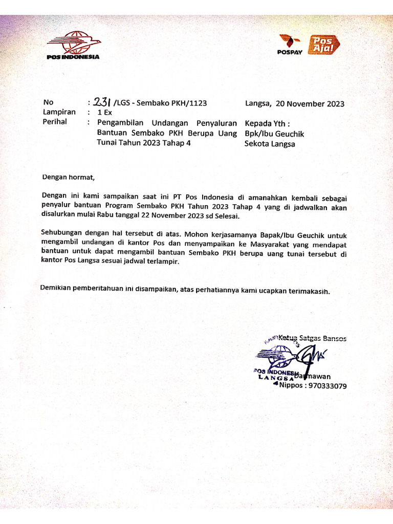 Sembako PKH (SPK) 2023 THP 4 | PDF