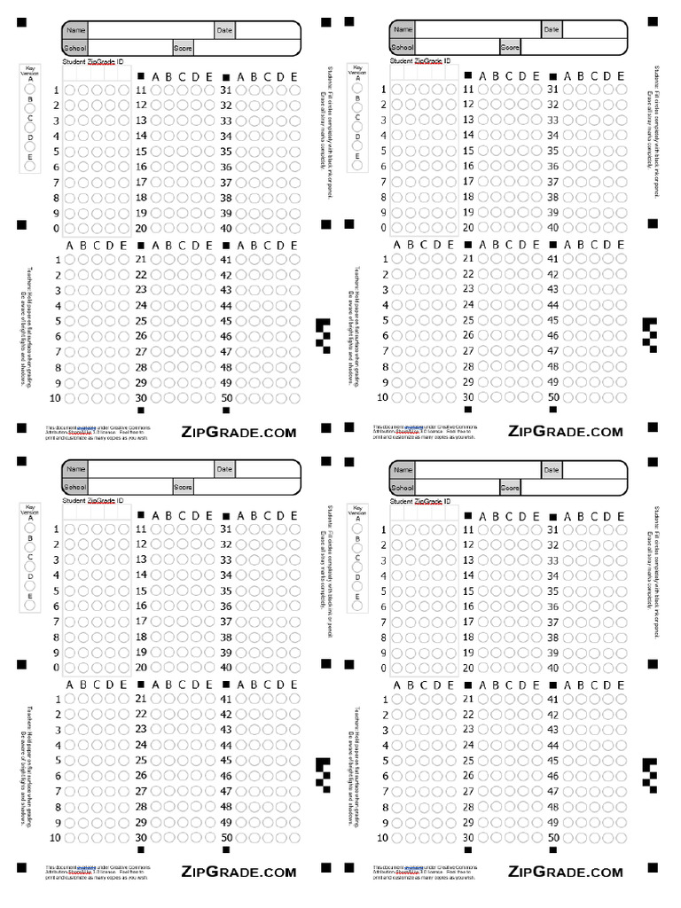 Zipgrade Answer Sheet | PDF