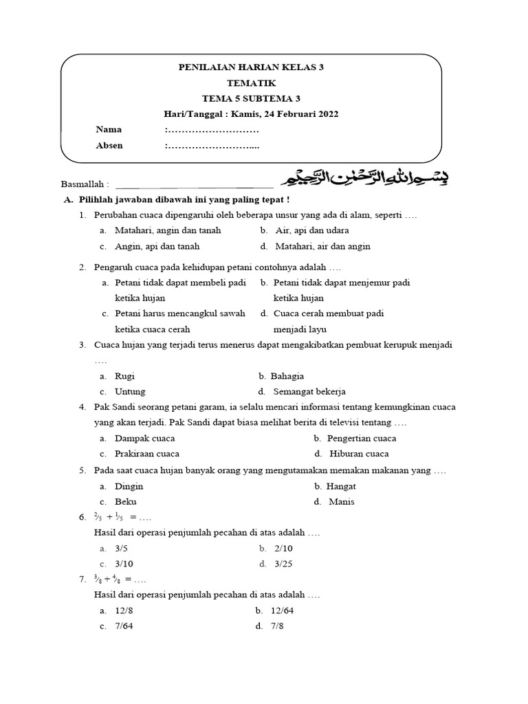 PH Tema 5 Subtema 3 Kelas 3 | PDF