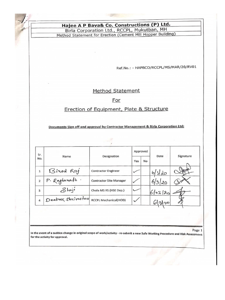 Method Statement for Hopper Erection | PDF | Crane (Machine) | Welding