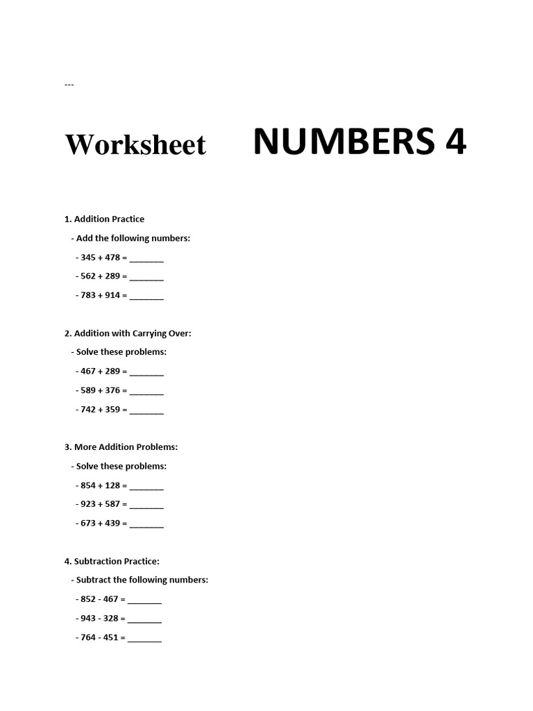Math Addition and Subtraction Worksheet | PDF | Career & Growth