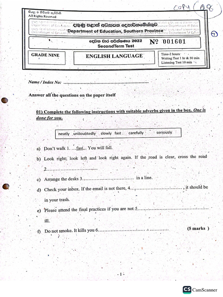 Grade 9 2nd Term 2022. English | PDF