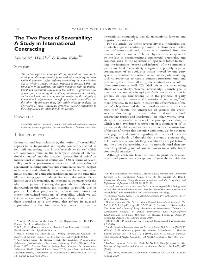 The Two Faces of Severability A Study in | PDF | Breach Of Contract ...