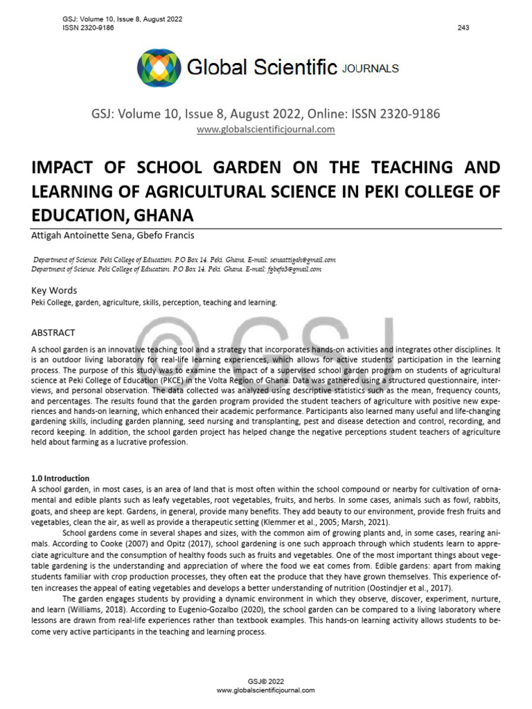 Impact of School Garden On The Teaching and Learning of Agricultural ...