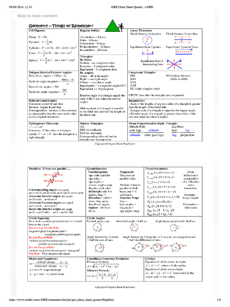 GRE Cheat Sheet Quants - R - GRE | PDF | Graduate Record Examinations