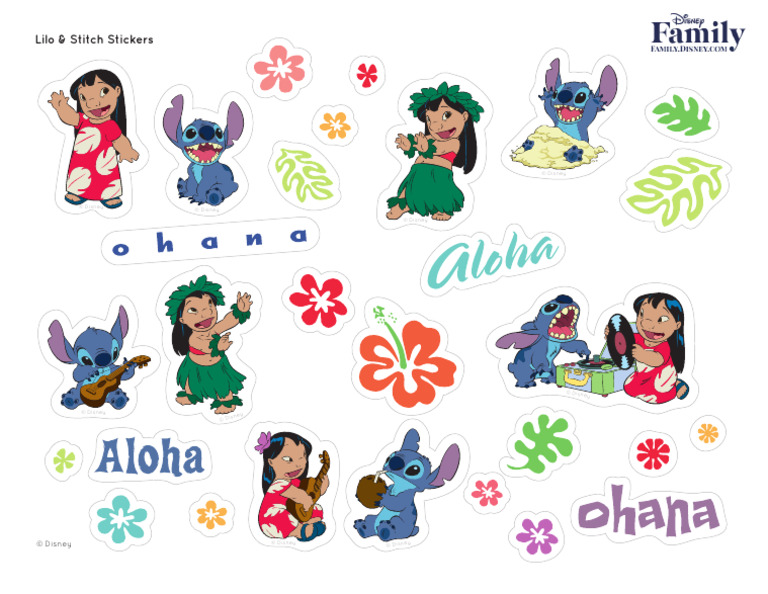 Disney Lilo and Stitch Luau Stickers SF Printable 0512 - FDCOM | PDF
