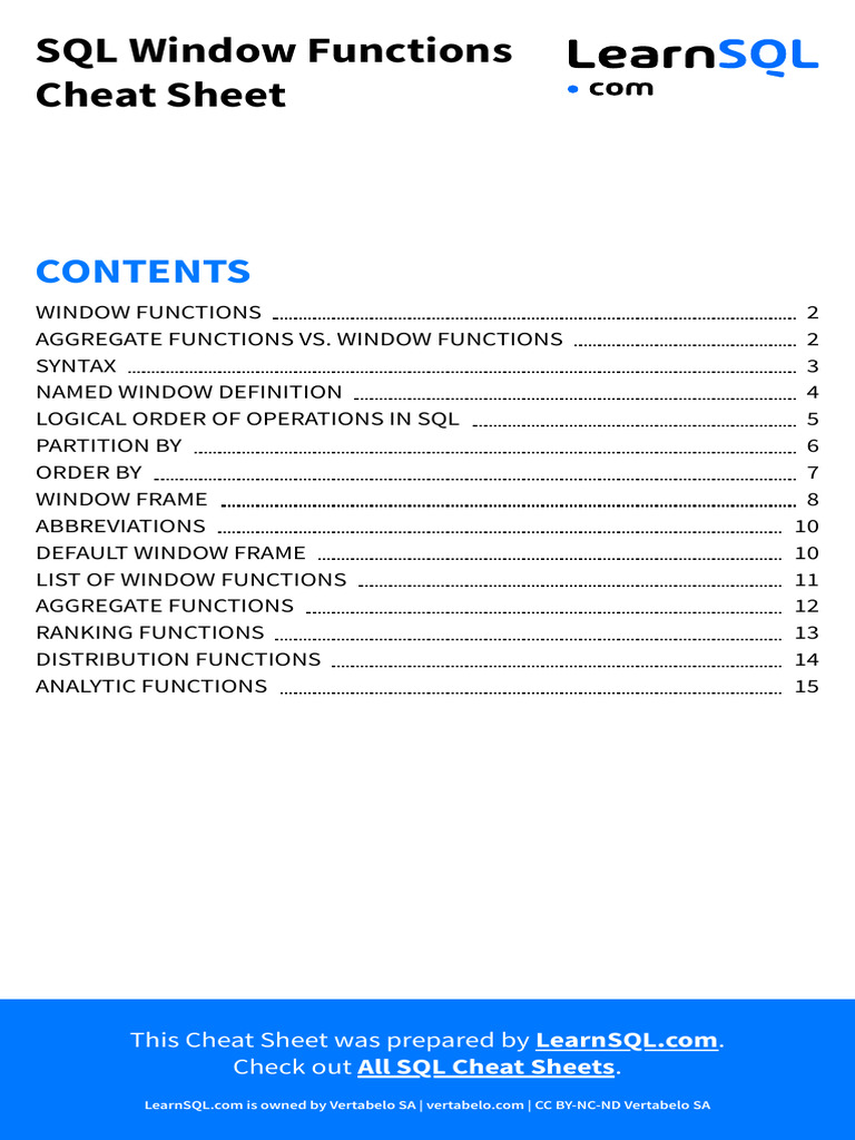 Window Functions Cheat Sheet Mobile | PDF | Computer Programming