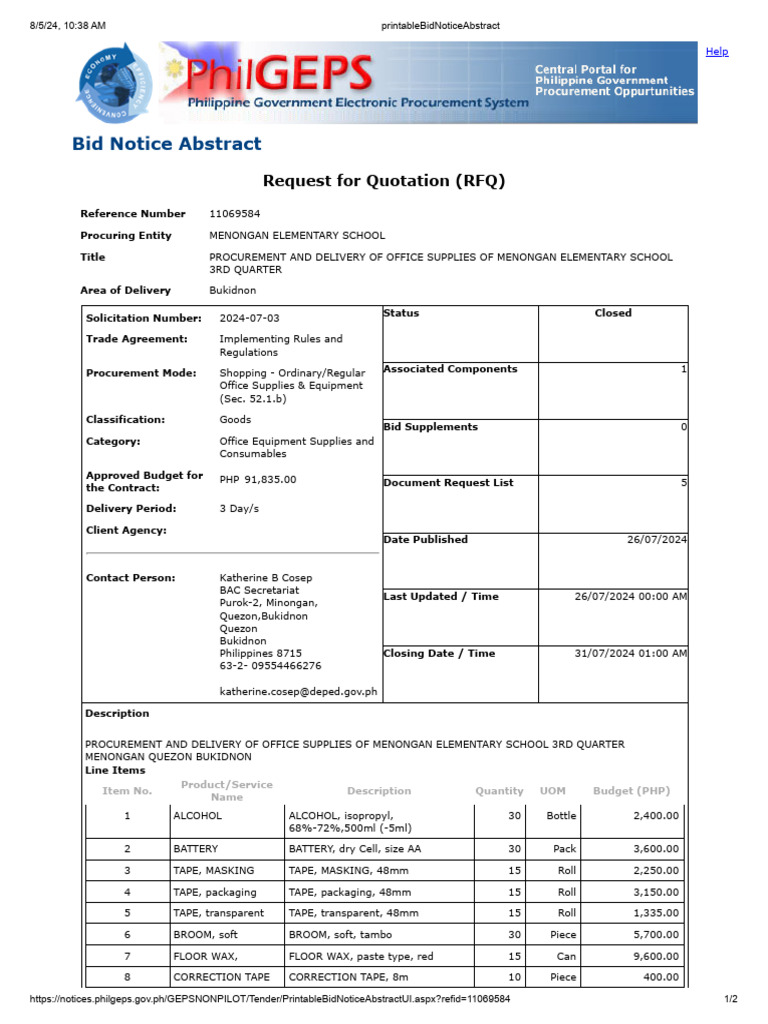 Printable Bid Notice Abstract | PDF
