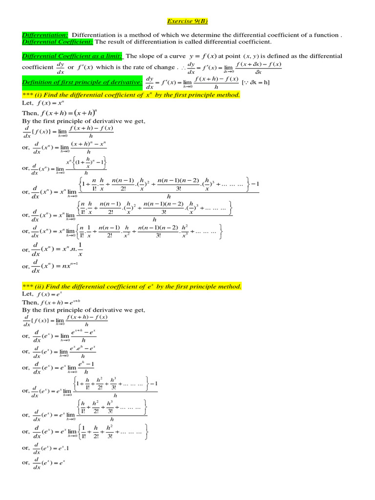 Differentiation by First Principles | PDF | Trigonometric Functions ...