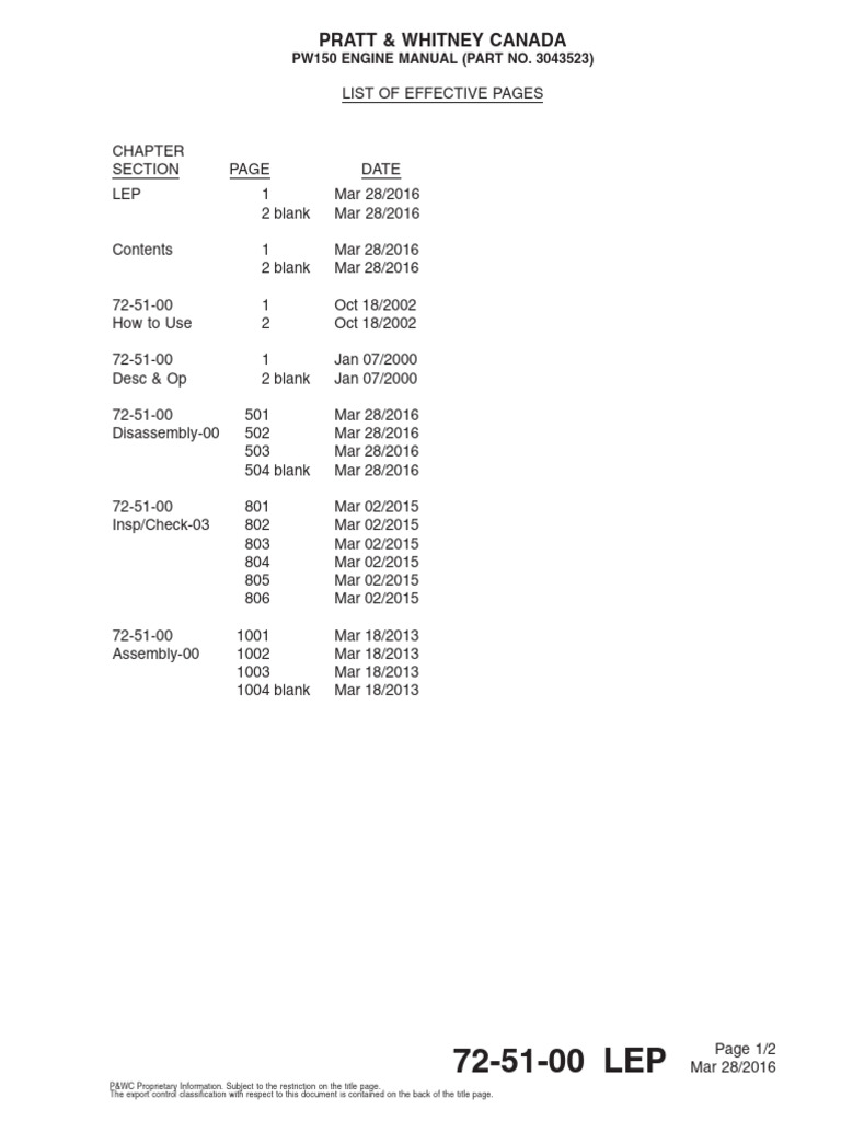 Pratt & Whitney Canada: PW150 ENGINE MANUAL (PART NO. 3043523) | PDF ...