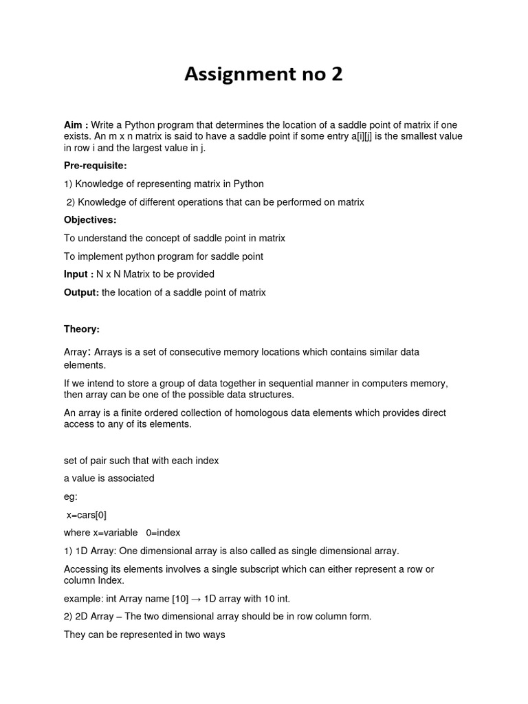 Assignment No 2 Saddle Point | PDF | Matrix (Mathematics) | Computer ...