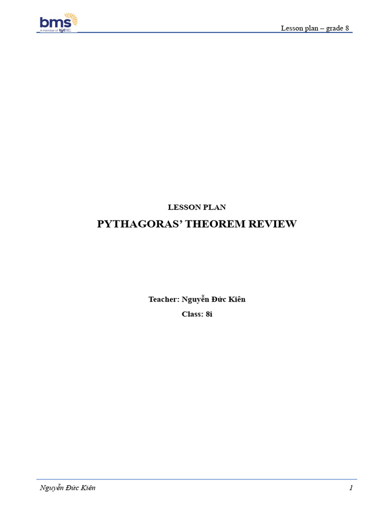 Lesson Plan Pythagoras' Theorem Review | PDF | Lesson Plan | Triangle