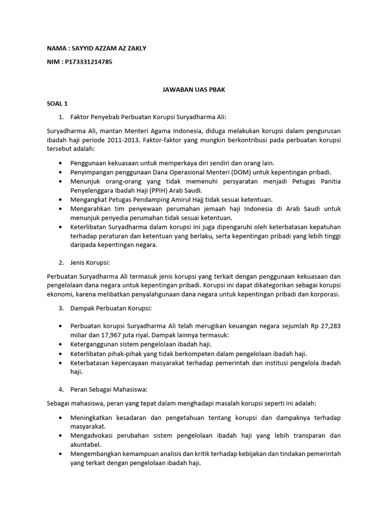 Sayyid Azzam A - Jawaban Uas Pbak | PDF