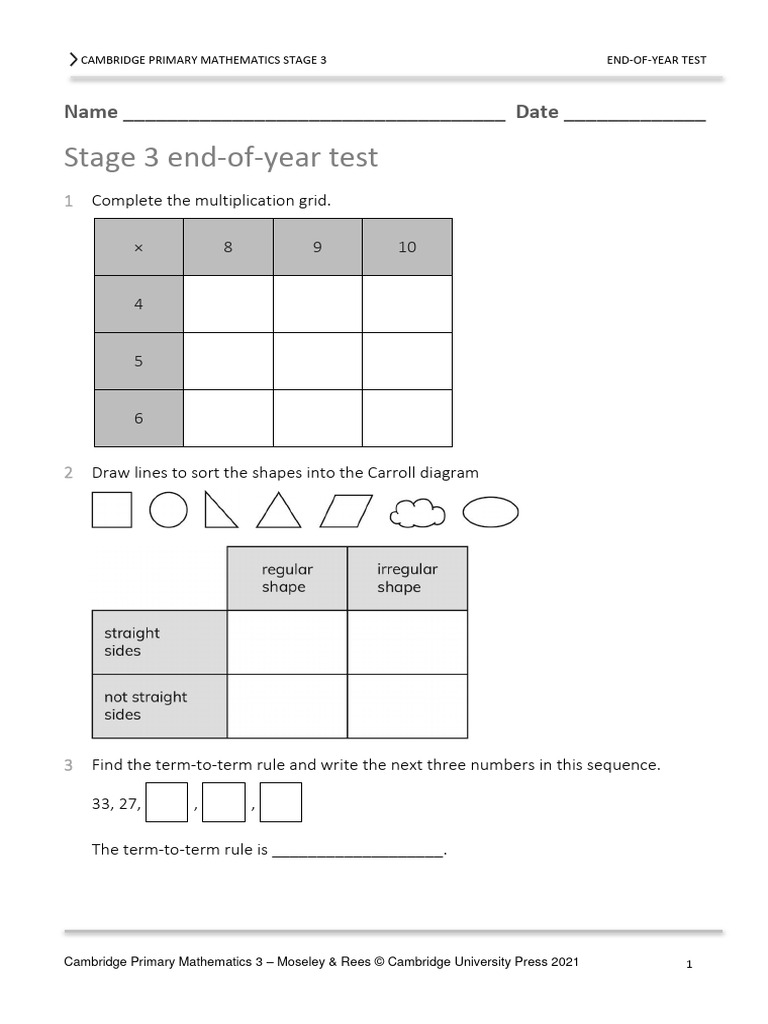 Prim Maths 3 2ed Tr End Of Year Test Pdf Mathematics