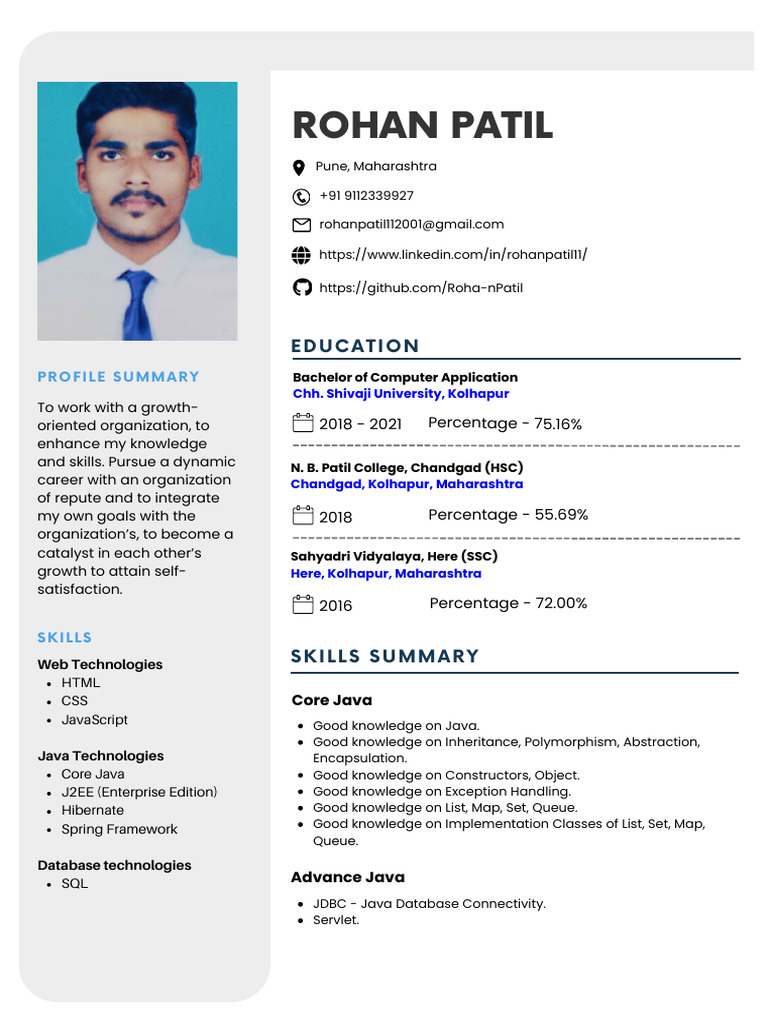 Rohan - Patil - Resume - Rohan Patil | PDF | Spring Framework | Computer Programming