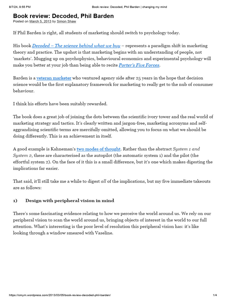 Insights from Phil Barden's Decoded | PDF | Brand | Attention