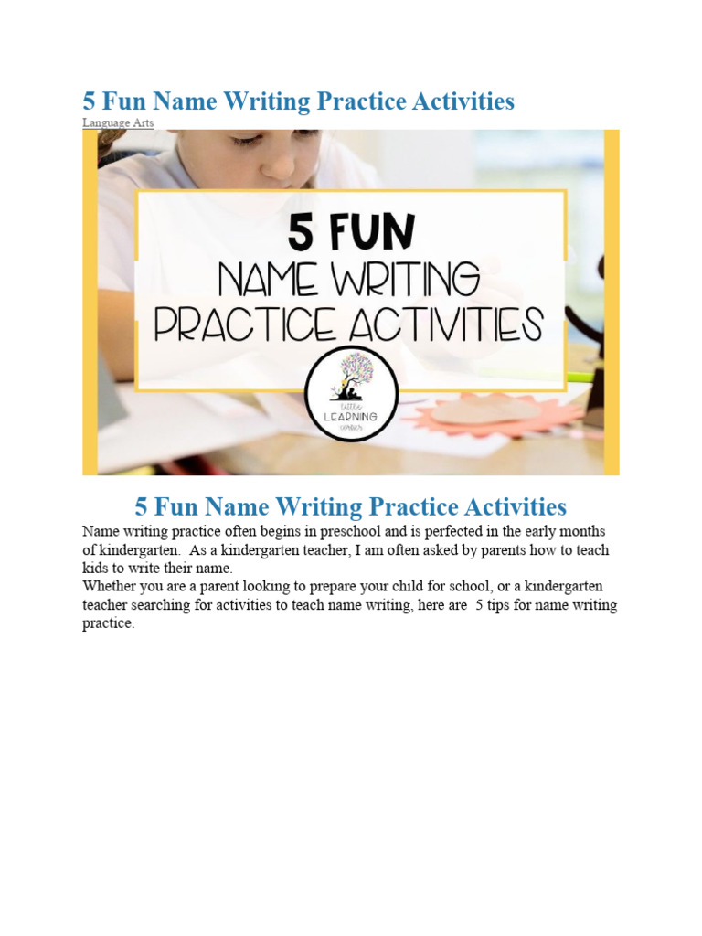 5 Fun Name Writing Practice Activities | PDF | Preschool | Kindergarten