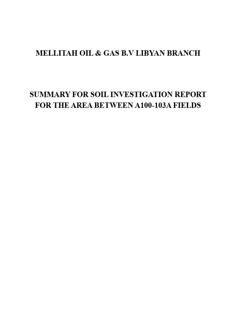 Summary For Soil Investigation Report For The Area Between A100-103a ...