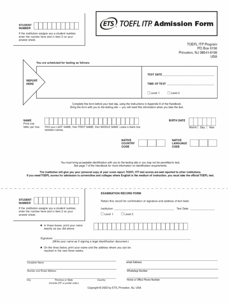 Toefl Registration Form | PDF