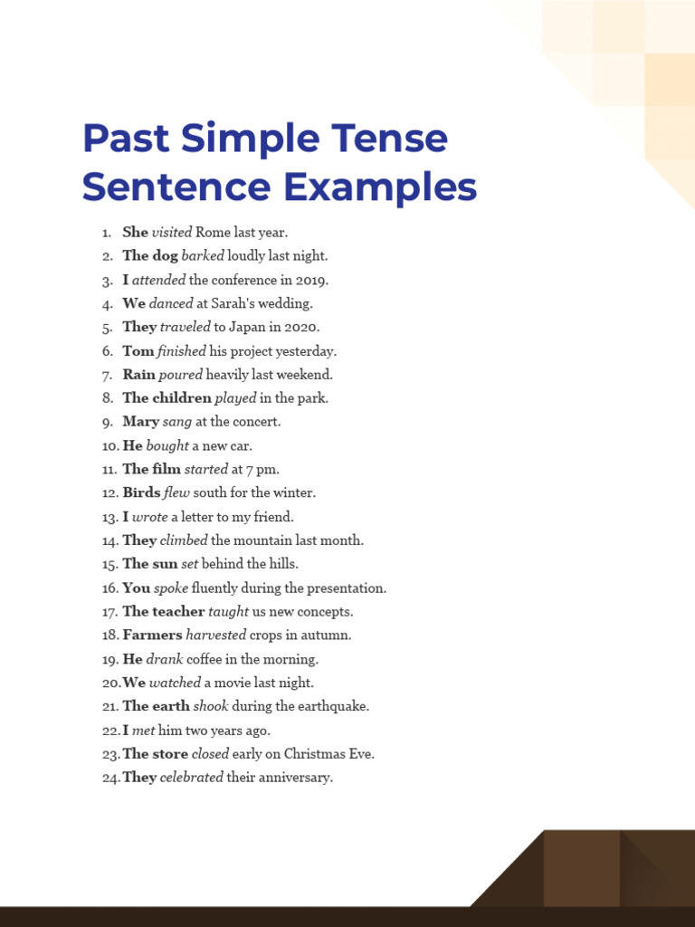Past Simple Tense Sentence Examples | PDF | Art