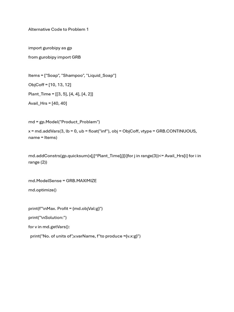 Gurobi Optimization for Product Profit | PDF