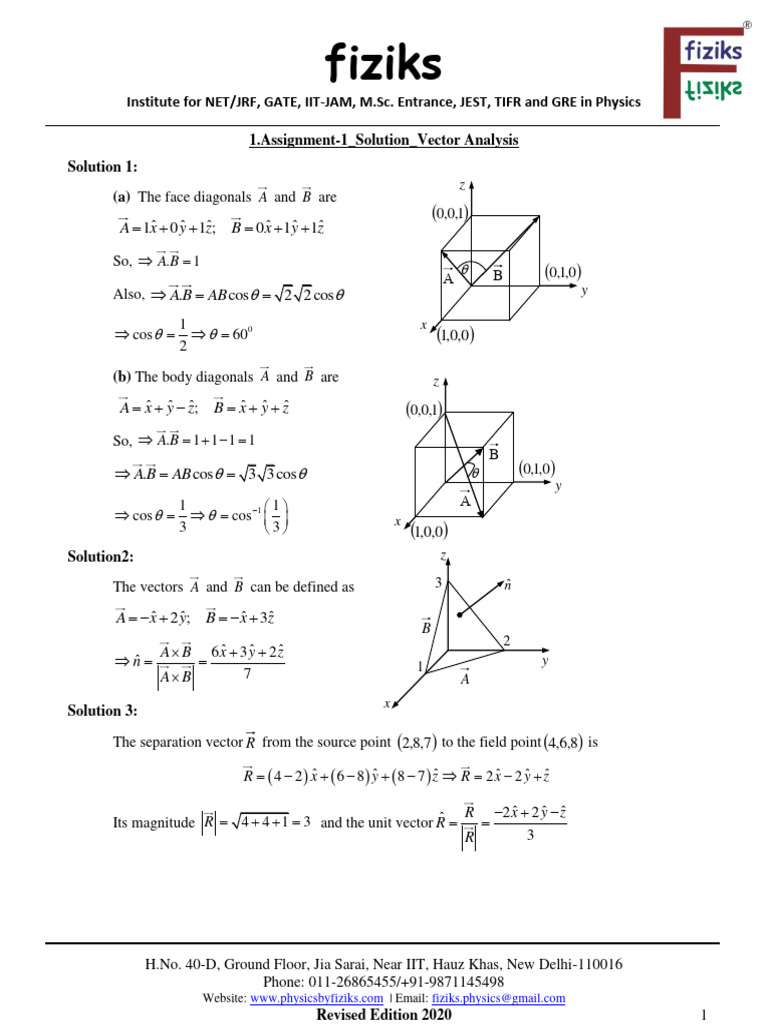 1.assignment-1 Solution Vector Analysis | PDF | Linear Algebra | Physics