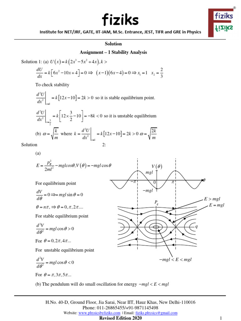 1.assignment - 1 - Solution - Stability Analysis | PDF | Applied And Interdisciplinary Physics ...