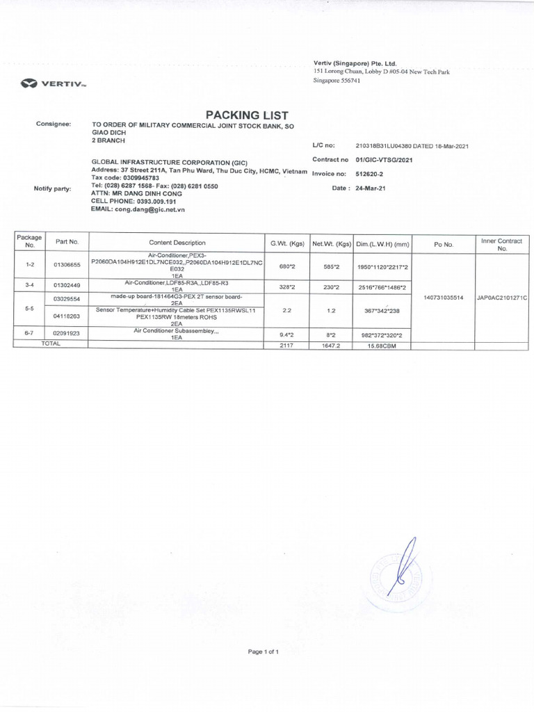 Packing List DHCX | PDF
