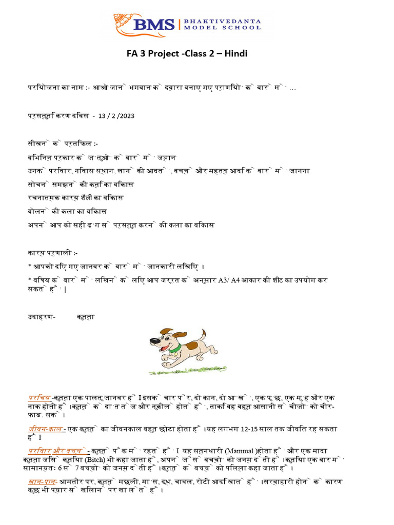 FA 3 Project Hindi STD 2 | PDF