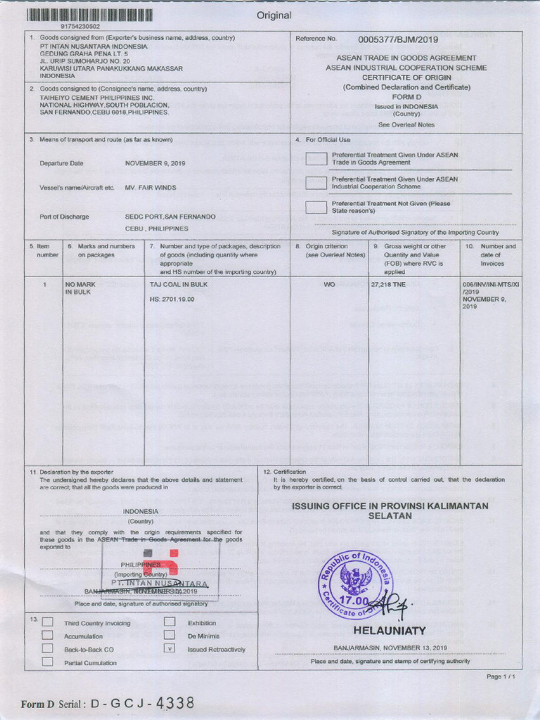 Contoh COO | PDF | Exports | Business Documents