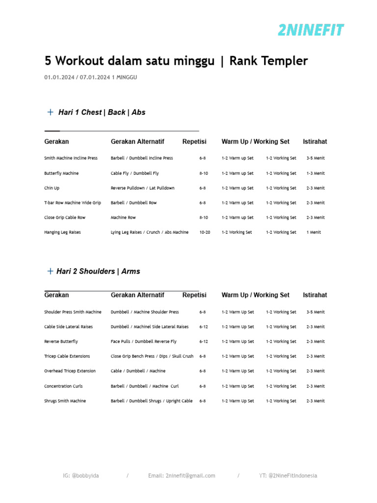 Workout Program Rank Templer | PDF | Physical Fitness | Weight Training