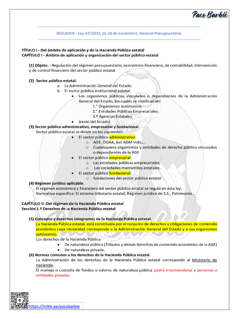 Resumen Ley 47-2003 - Título 1 - C2-C1 | PDF