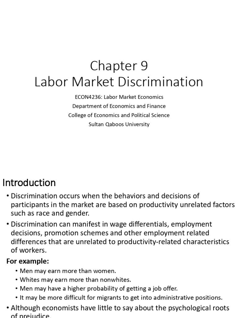 Labor Market Discrimination Insights | PDF | Labour Economics | Gender ...