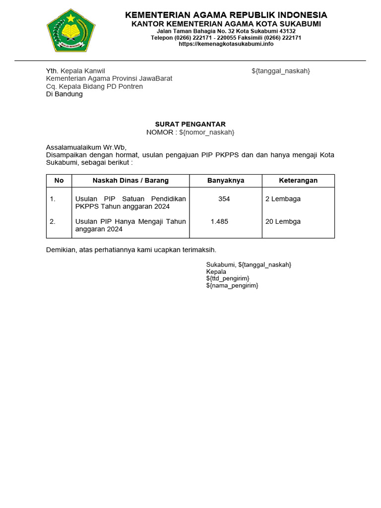 Surat Pengantar PIP 2024 | PDF
