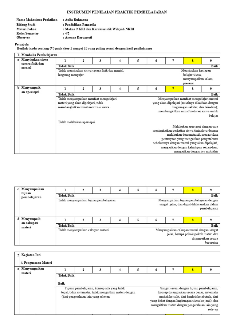 Instrumen Penilaian Praktik Pembelajaran | PDF