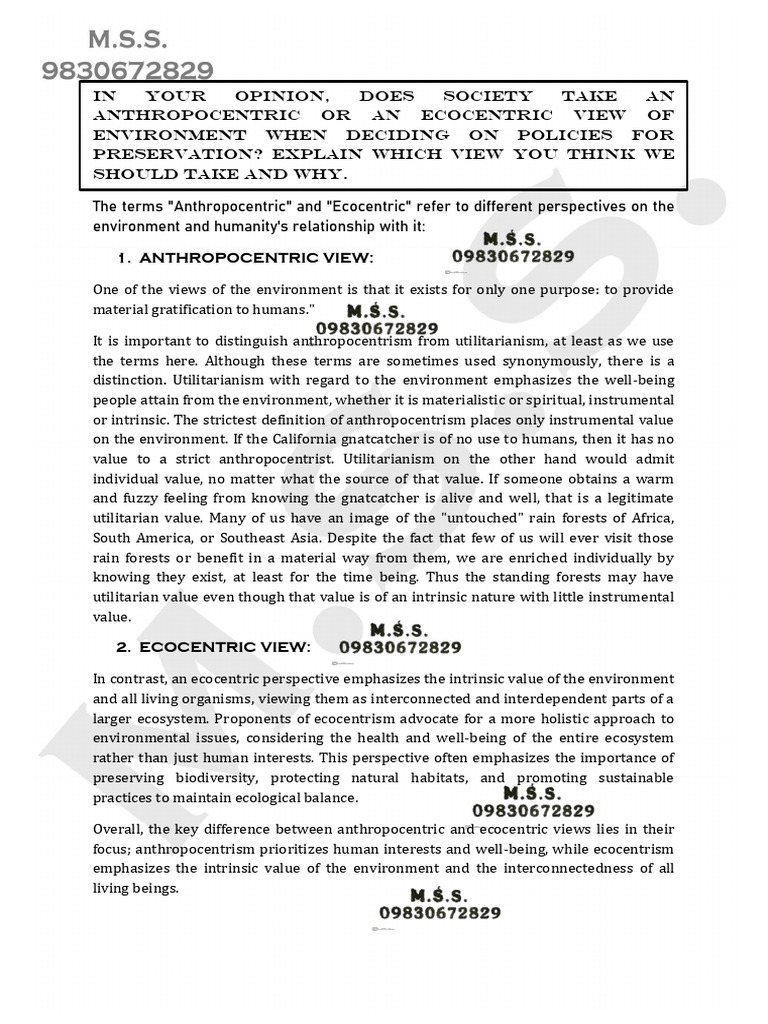 Anthropocentric & Ecocentric View | PDF | Natural Environment ...