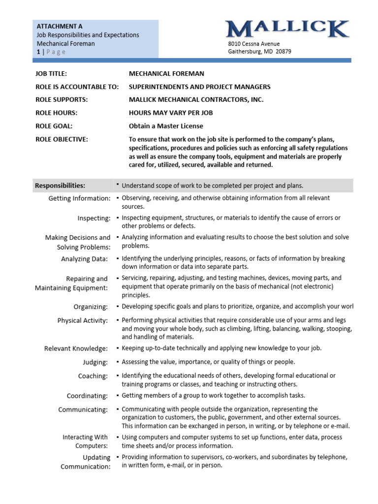 Mechanical Foreman Attachment A | PDF | Information | Learning