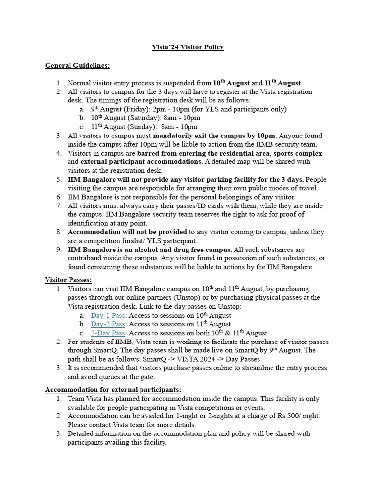 Vista'24 Visitor Policy | PDF