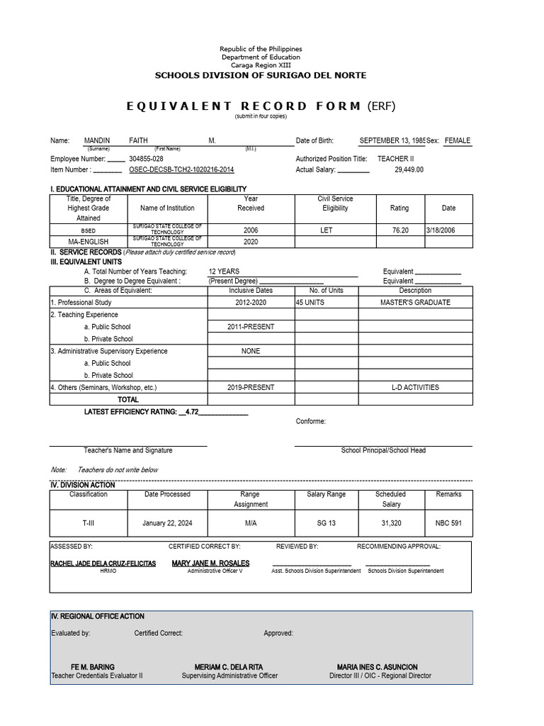 ERF FORM As of January 2024 | PDF | Teachers