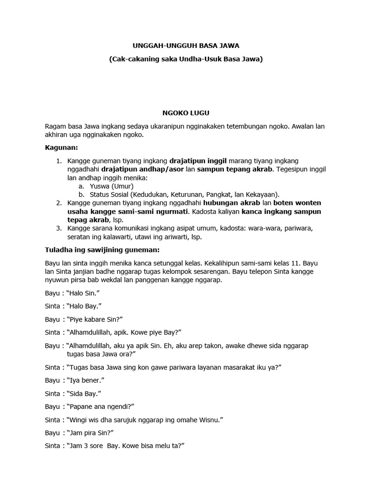 Paramasastra Undha Usuk Lan Unggah Ungguh Basa Jawa 2023 | PDF