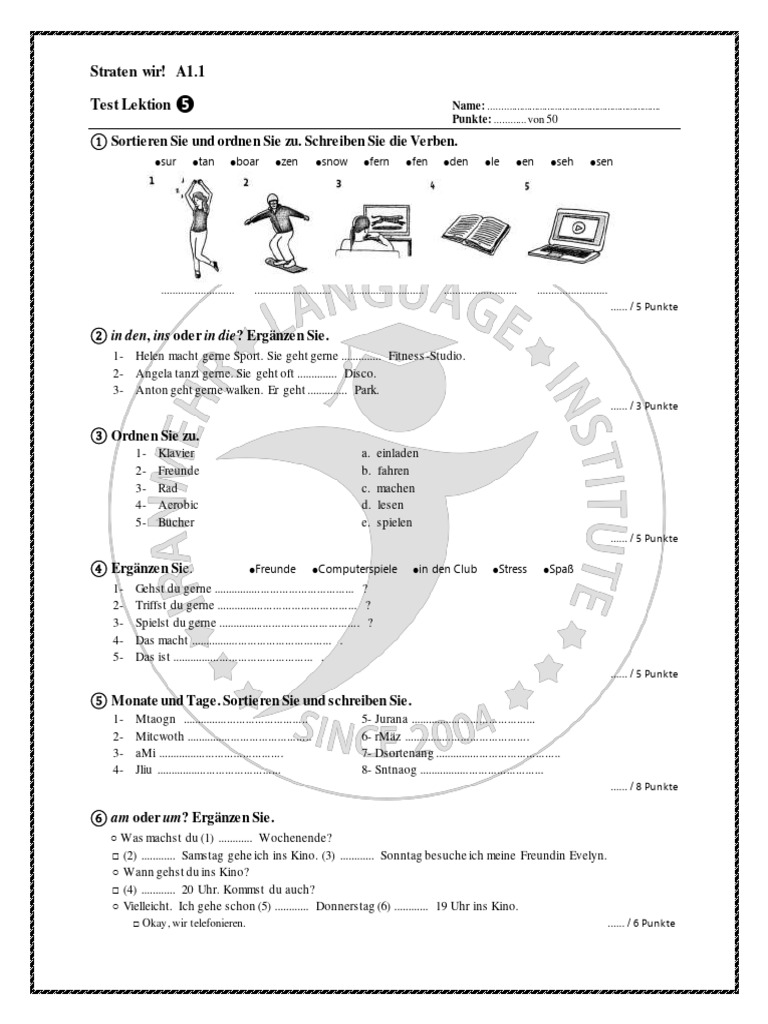 A1.1 Fragebogen - Test Lektion 5 | PDF