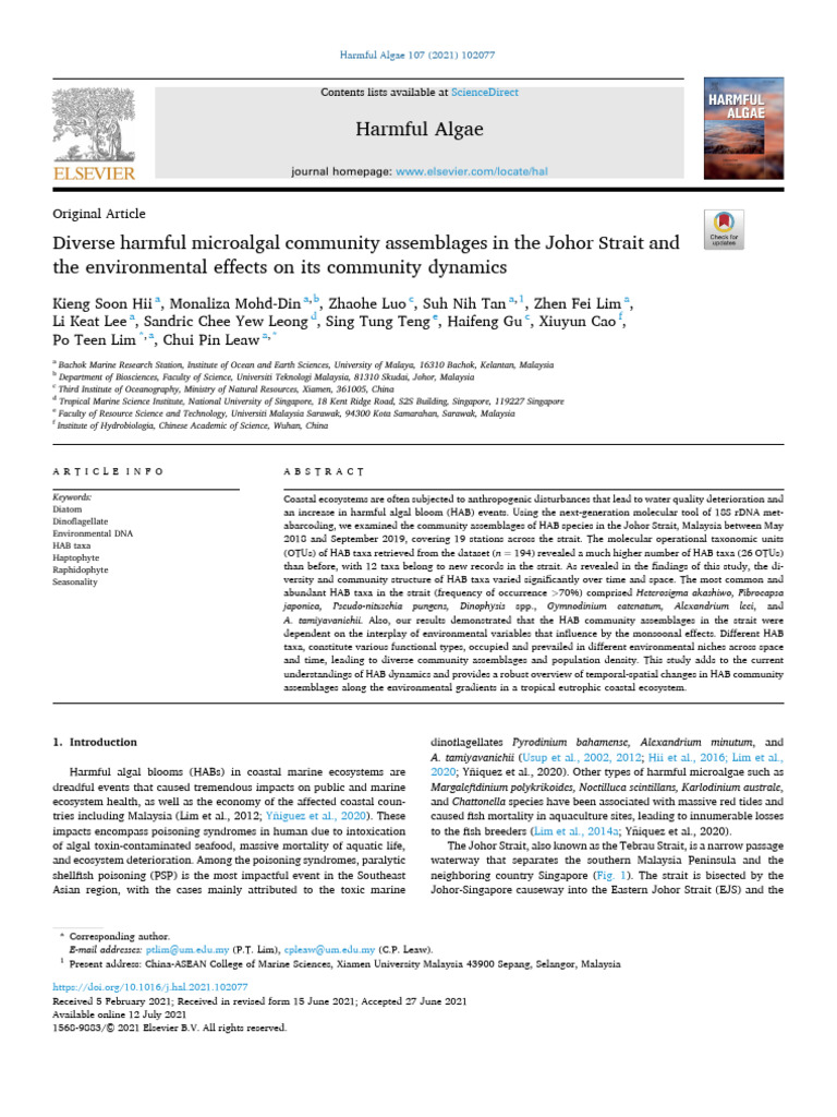 HIi - 2021 - Diverse Harmful Microalgal Community Assemblages in The Johor Strait and The ...