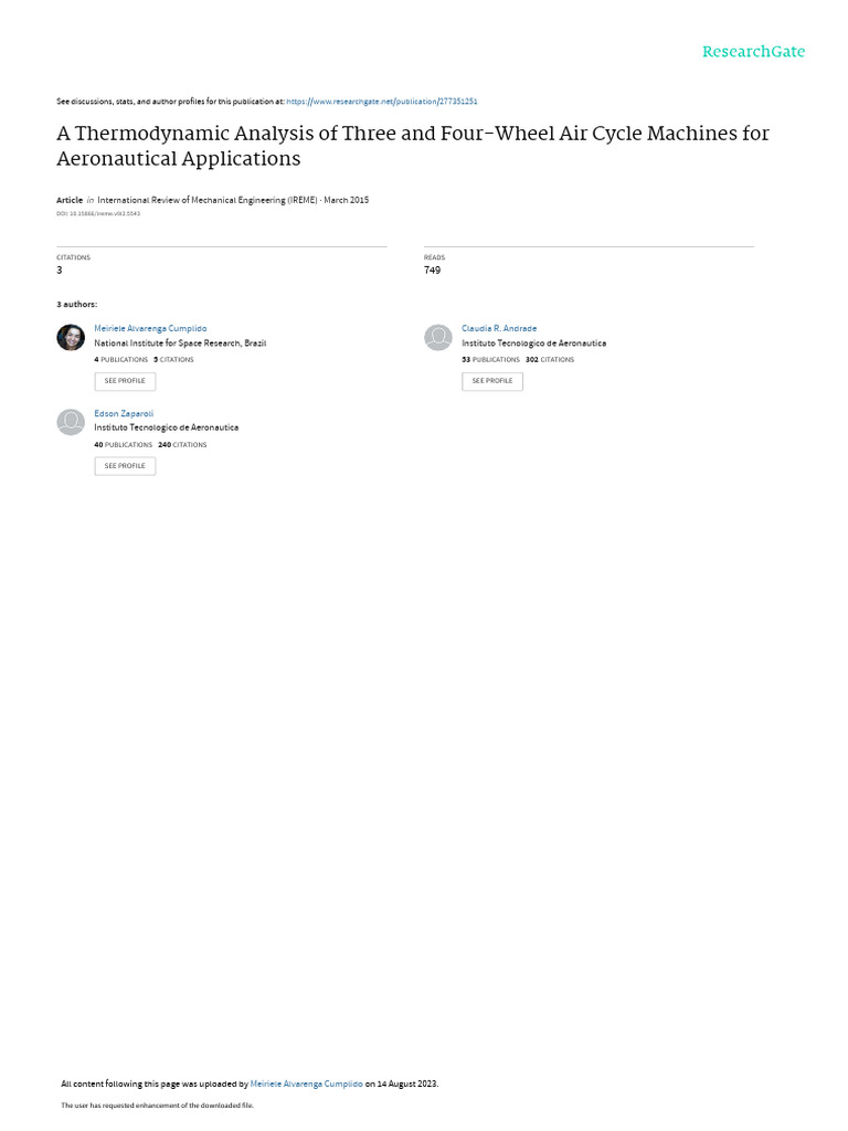 A Thermodynamic Analysis of Three and Four-Wheel Air Cycle Machines for ...